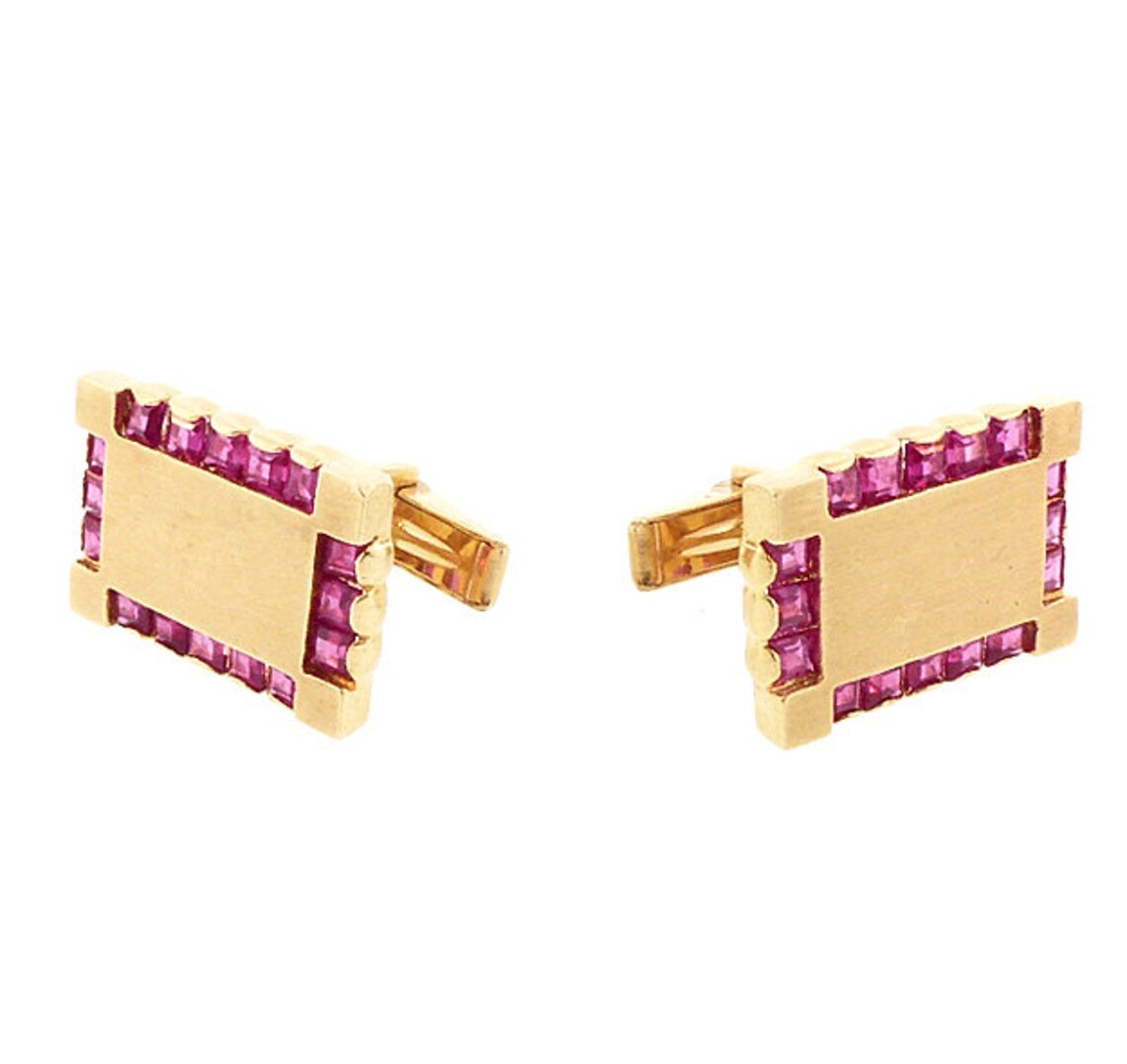 Vintage 14K Yellow Gold & Ruby Cufflinks - Etsy