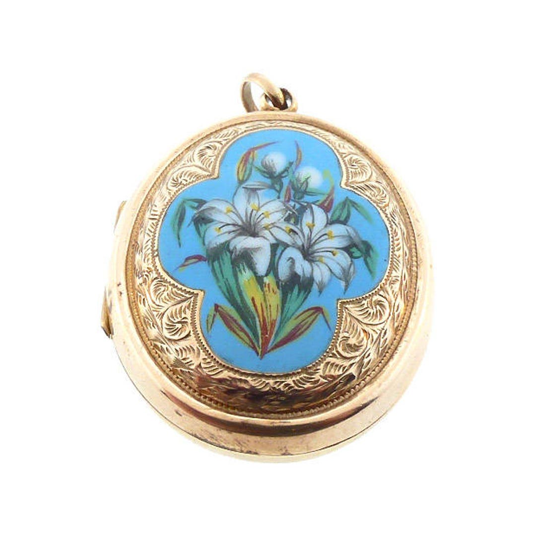 Victorian 10K Gold & Enamel Lily Flower Locket - Etsy