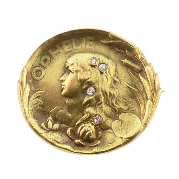 Art Nouveau 14K Gold & Diamond OPHELIA Brooch Art Nouveau 14K Gold & Diamond OPHELIA Brooch