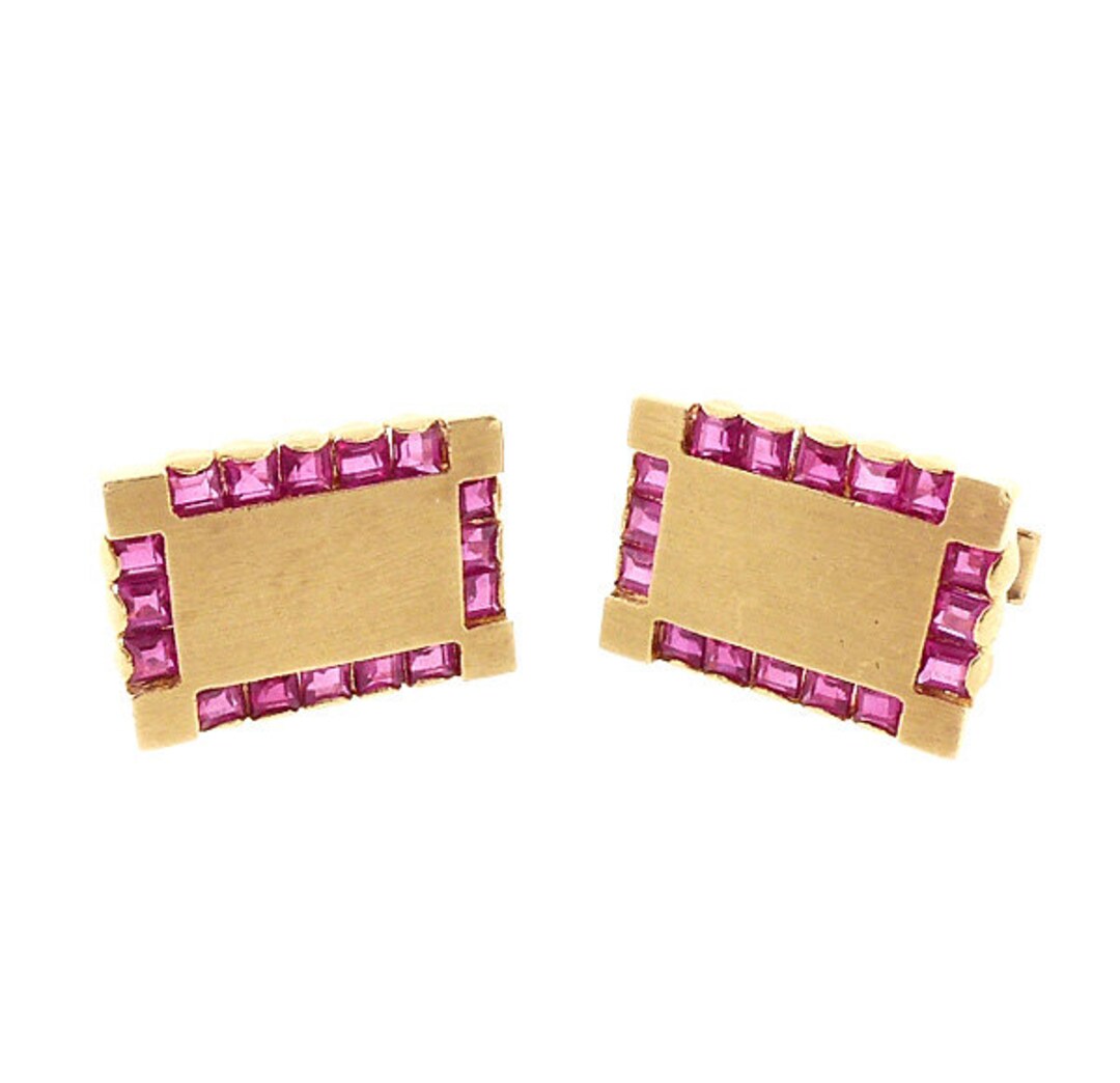 Vintage 14K Yellow Gold & Ruby Cufflinks - Etsy