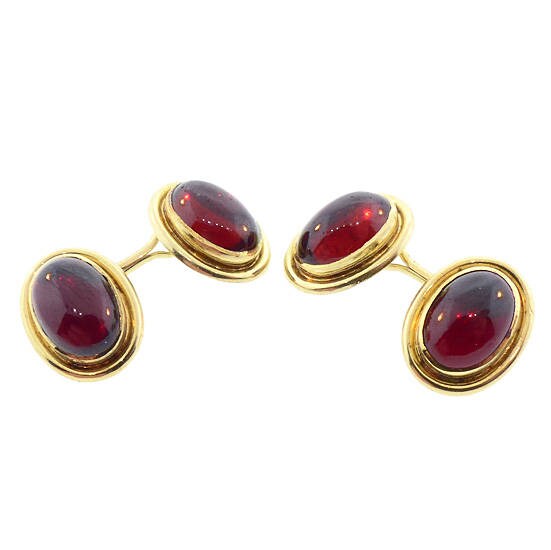 Sansbury & Nellis Art Deco 14K Gold Garnet Cufflinks