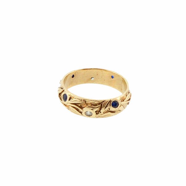 Art Nouveau 14K Gold, Diamond & Sapphire Gentleman's Wedding Band Art Nouveau 14K Gold, Diamond & Sapphire Gentleman's Wedding Band