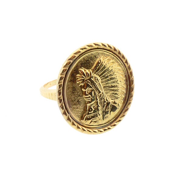 Native American Medallion 14K Gold Conversion Ring - Gem
