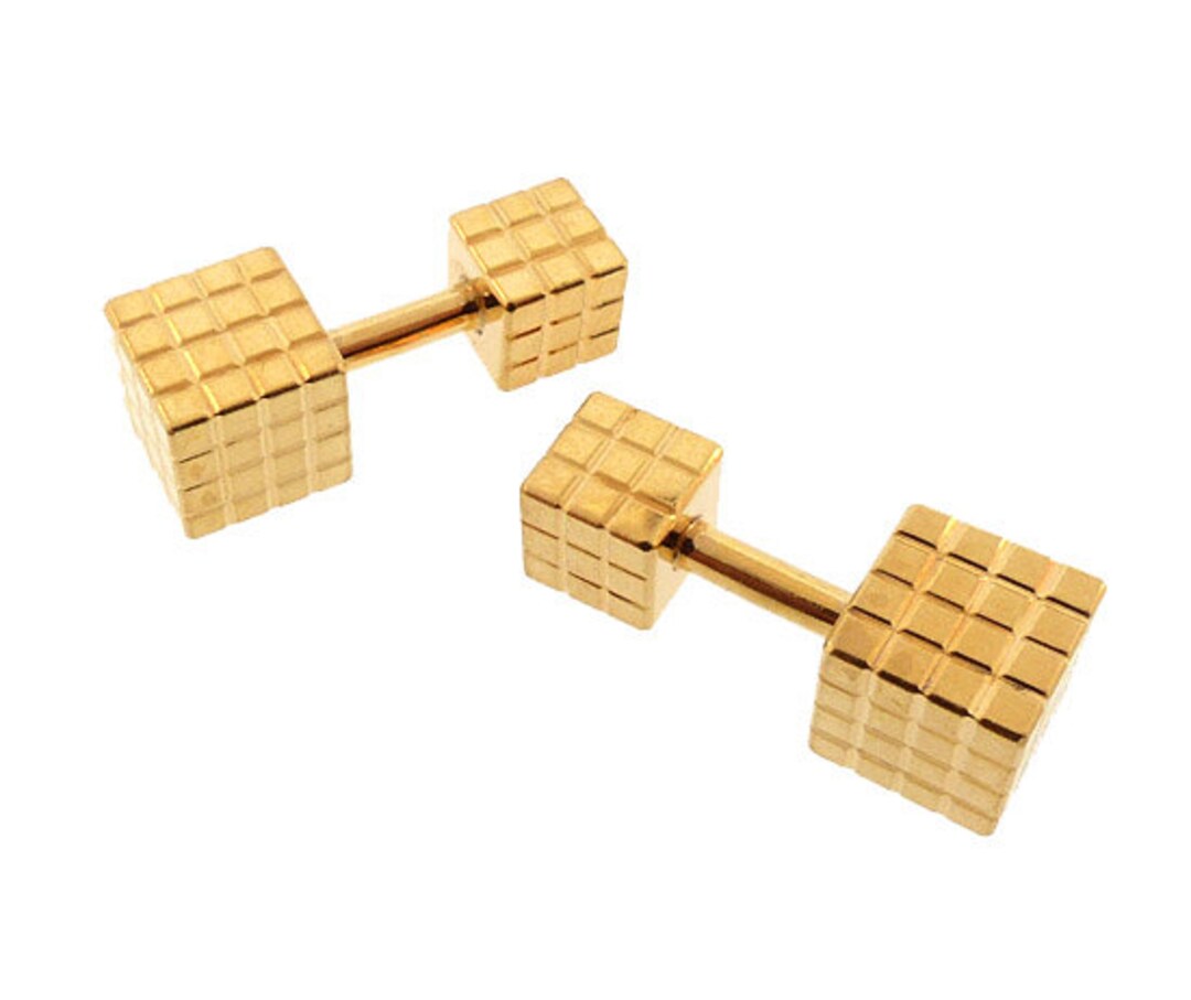 14K Gold Cube Barbell Cufflinks - Etsy
