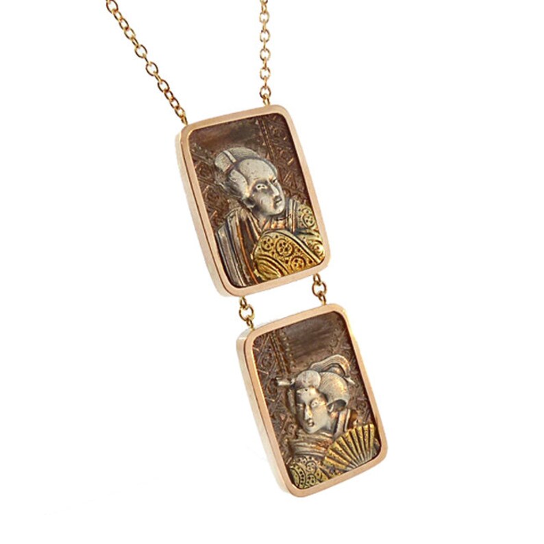 14K Gold & Japanese Mixed Metal Shakudo Pendant Necklace - Etsy