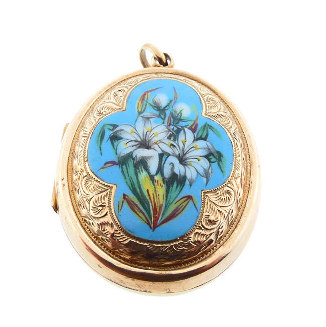 Victorian 10K Gold & Enamel Lily Flower Locket - Etsy