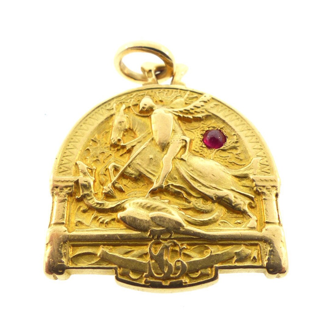 French 18K Gold & Ruby Saint George Pendant - Etsy