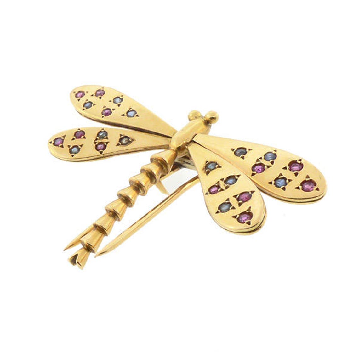 Retro 18K Gold Ruby & Sapphire Dragonfly Insect Brooch - Etsy