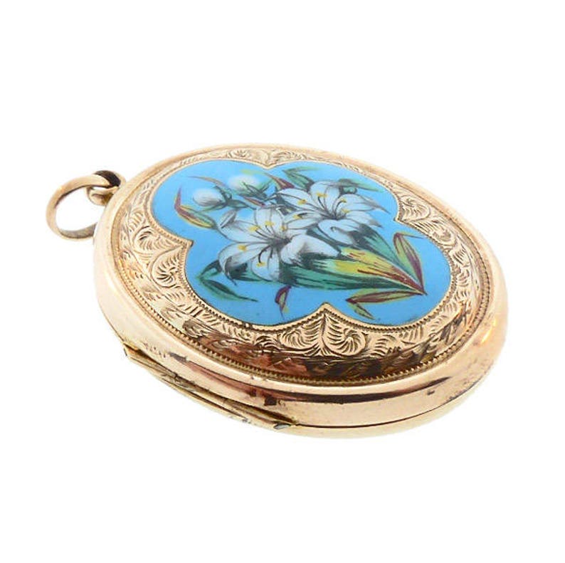 Victorian 10K Gold & Enamel Lily Flower Locket - Etsy