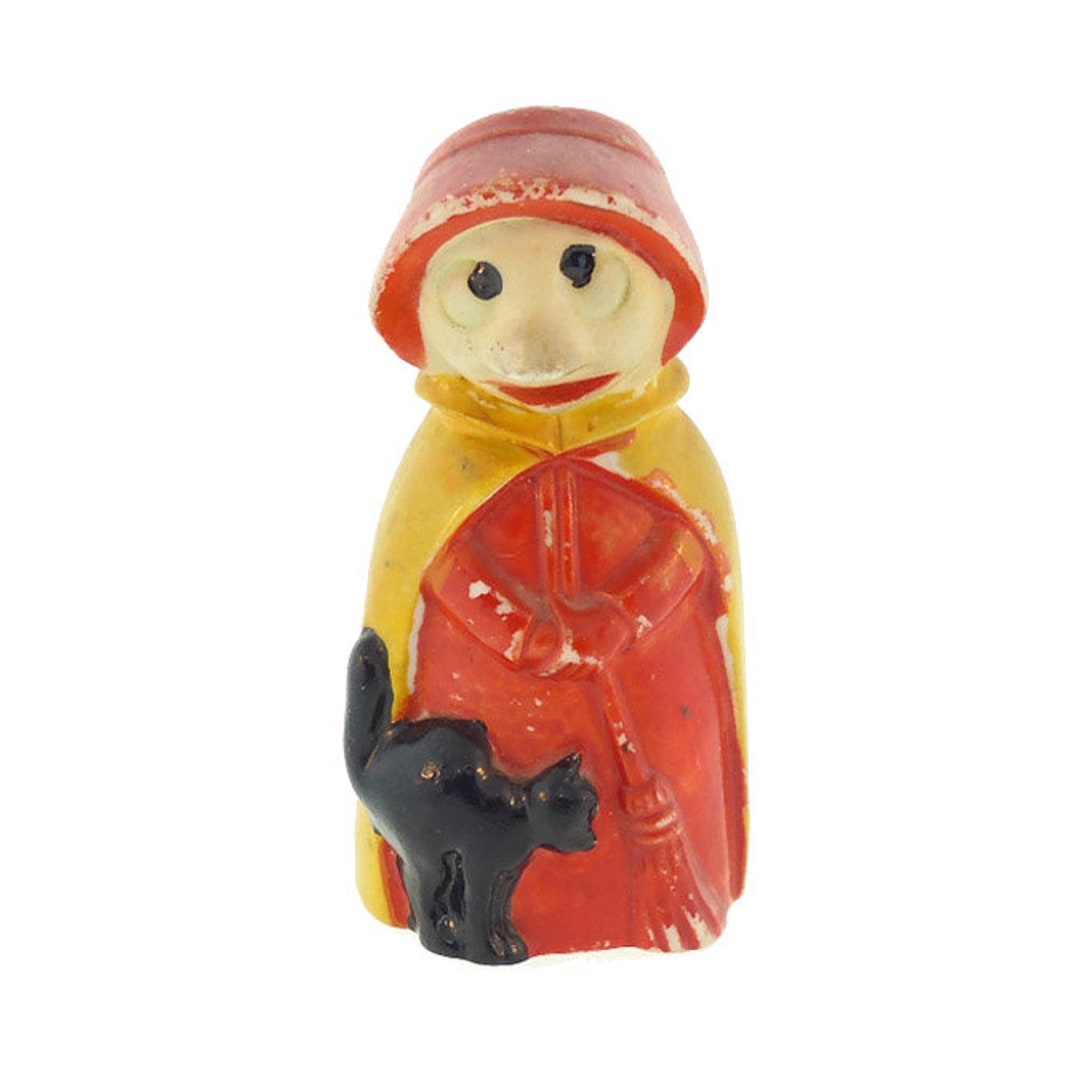 Vintage Halloween Witch & Black Cat Bisque Figure or Candy Container - Etsy