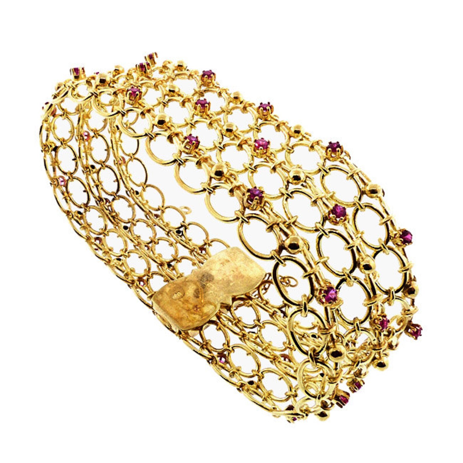 Retro 18K Yellow Gold & Ruby Mesh Bracelet - Etsy