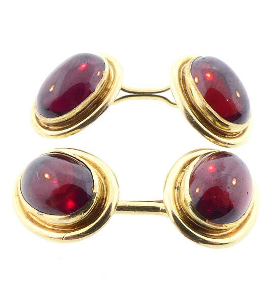 Sansbury & Nellis Art Deco 14K Gold Garnet Cufflinks