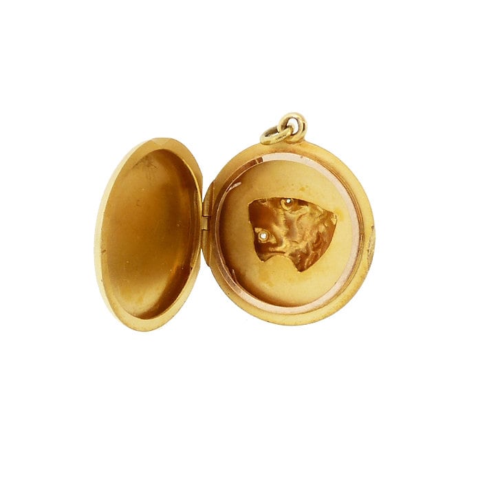 Victorian 18K Gold, Diamond & Emerald Lion Locket