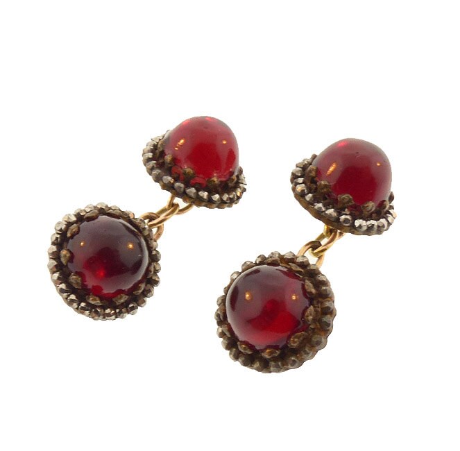 Georgian 15K Gold Cut Steel & Garnet Cufflinks Georgian 15K Gold Cut Steel & Garnet Cufflinks