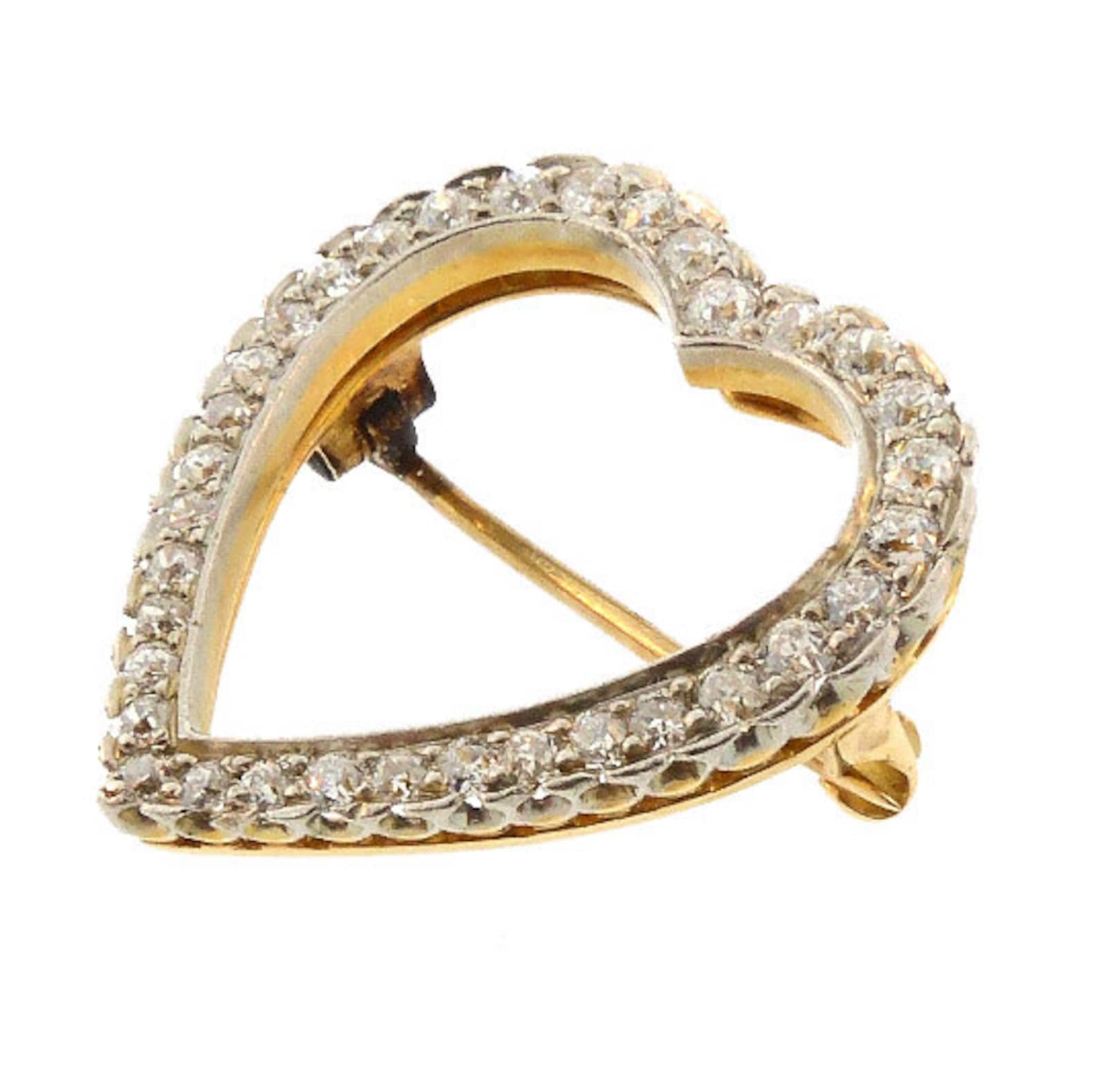 Edwardian 14K Gold & Diamond Heart Brooch - Etsy