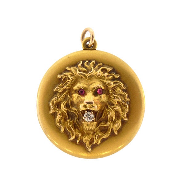 Victorian 14K Gold, Diamond & Ruby Lion’s Head Locket
