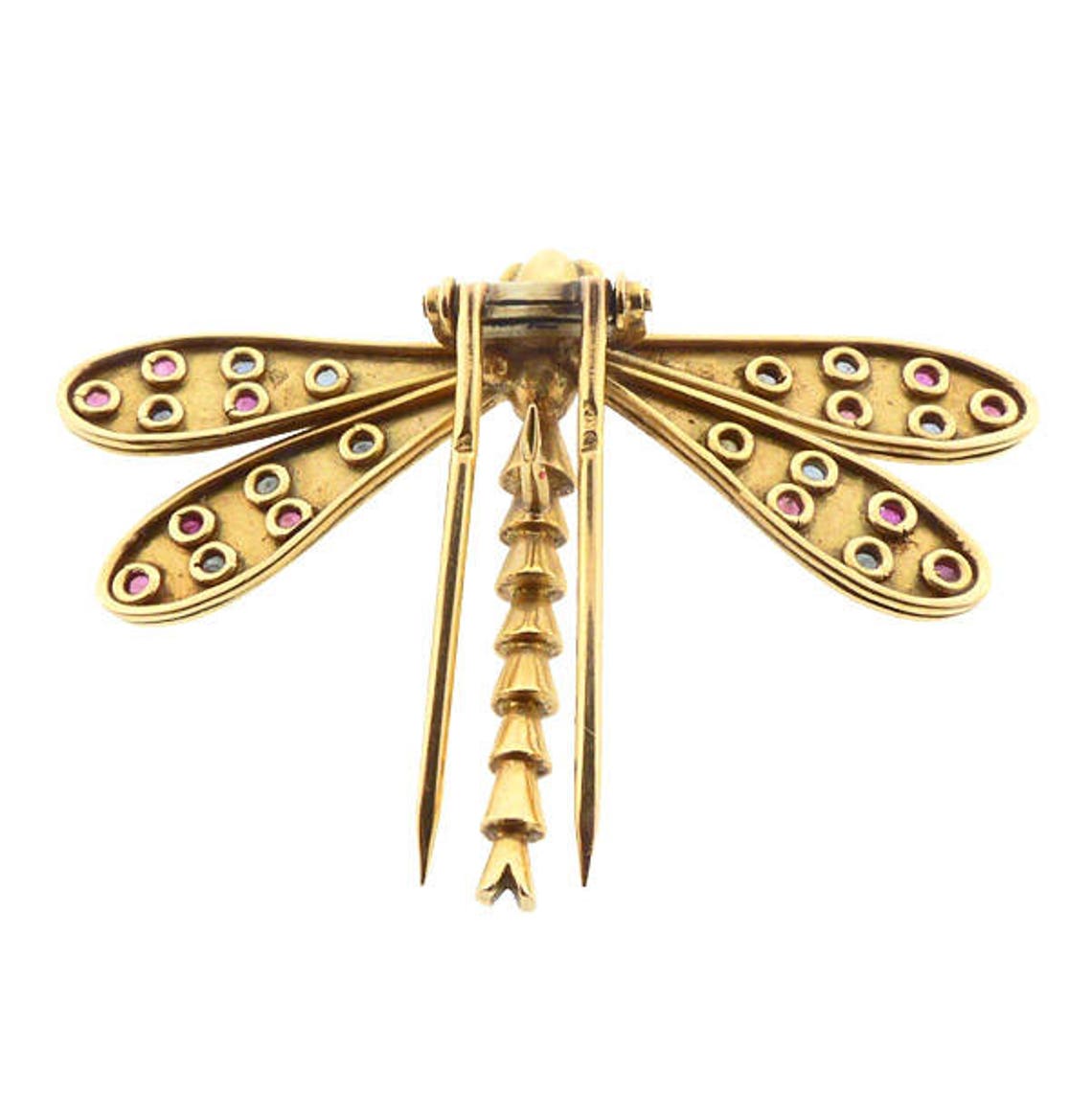Retro 18K Gold Ruby & Sapphire Dragonfly Insect Brooch - Etsy