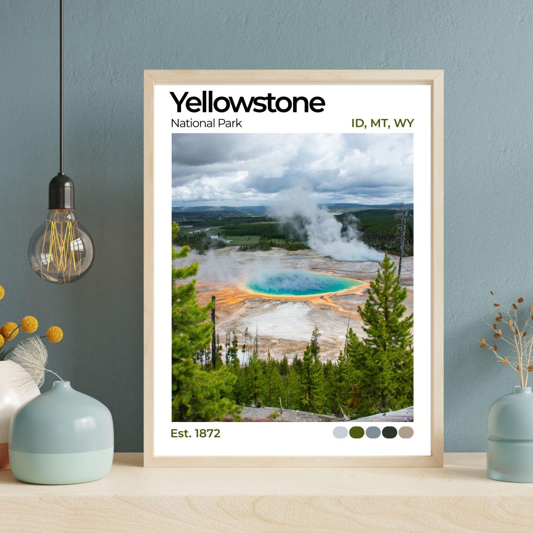 Yellowstone Travel Art, National Park Decor, Scenic Wall Hanging ...