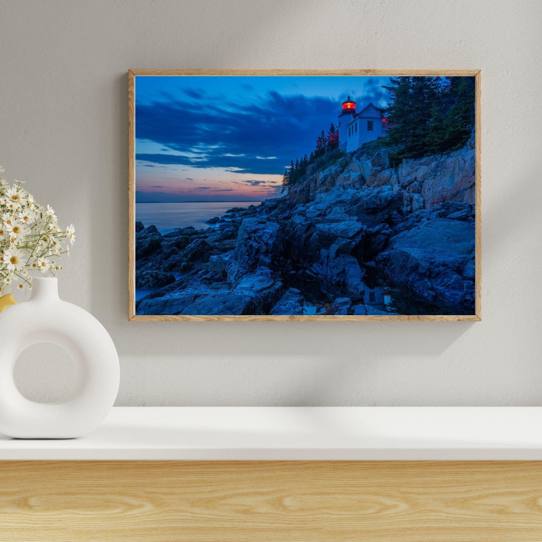 Acadia Lighthouse Photo Print, Blue Hour Coast (canvas or Metal) - Etsy