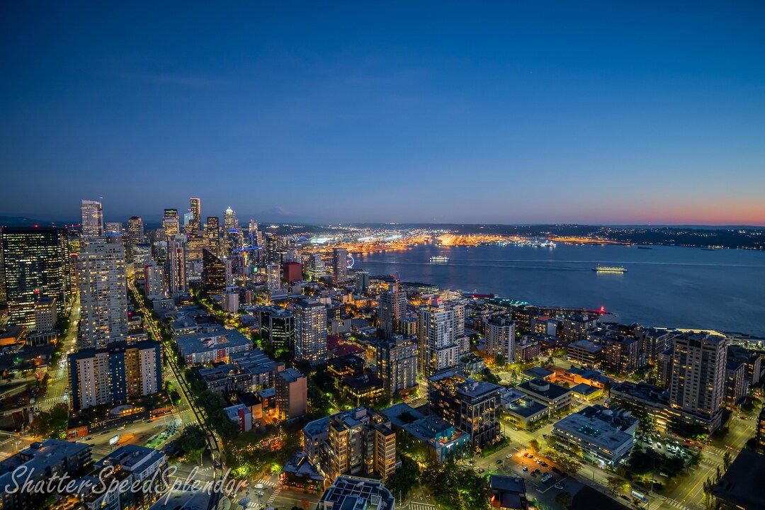 Seattle Landscape Photography, Washington Print, Nighttime Cityscape ...