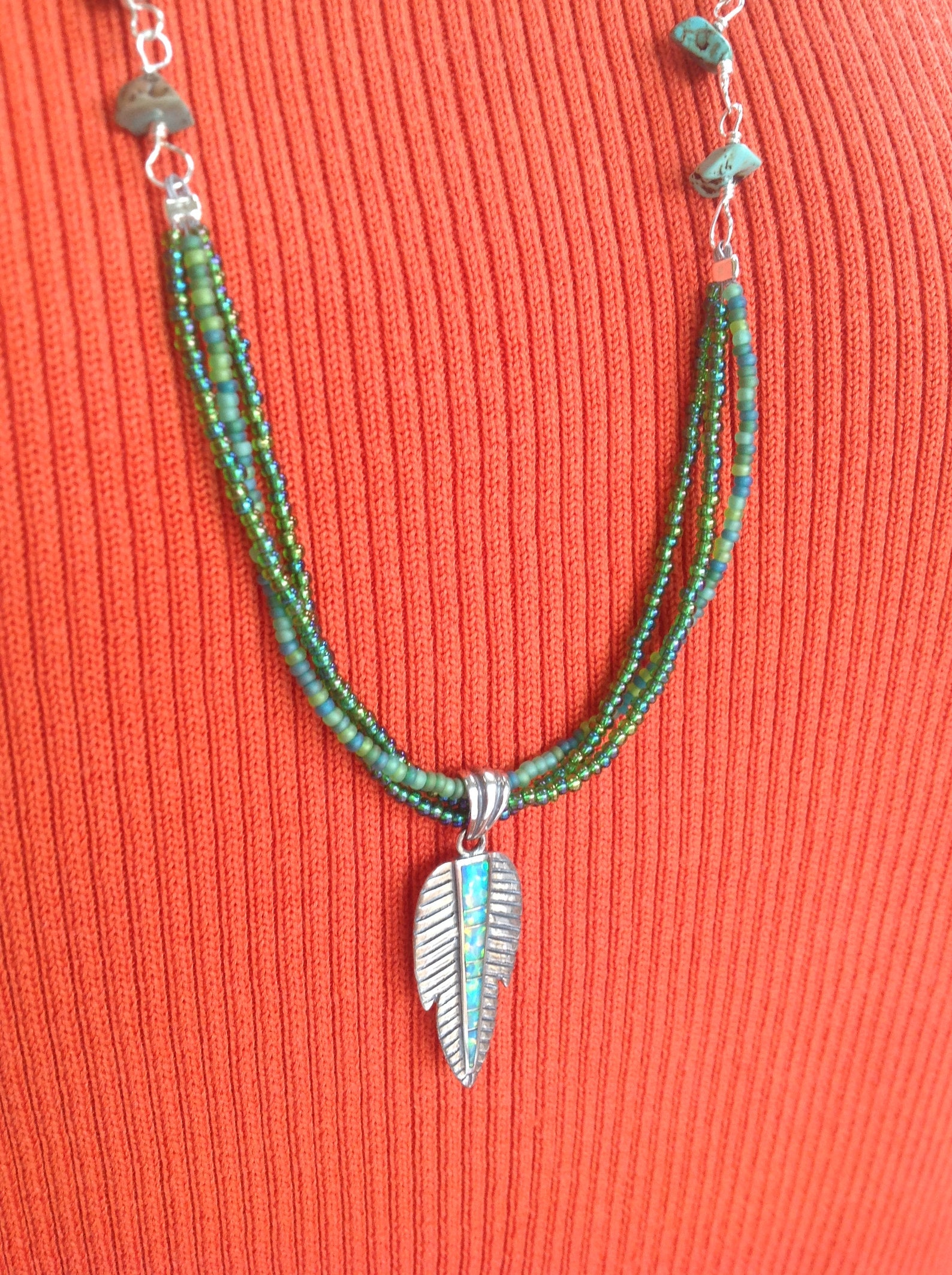 Opal Feather Pendant Necklace - Etsy