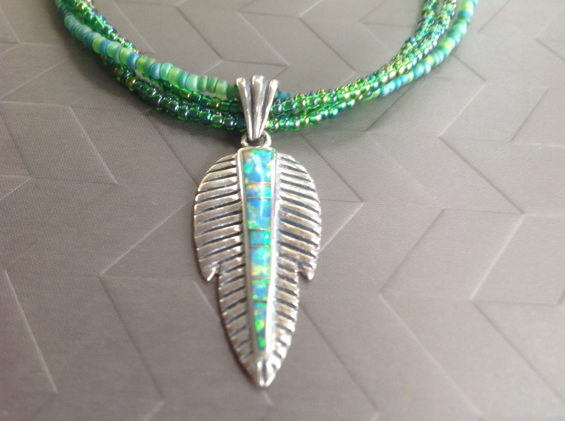 Opal Feather Pendant Necklace - Etsy
