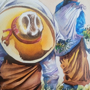 Peruvian Farmers Harvesting Potatoes, Watercolor Painting Original Peru ...