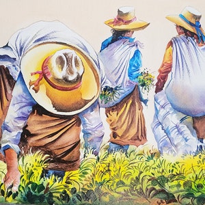 Peruvian Farmers Harvesting Potatoes, Watercolor Painting Original Peru ...