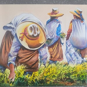 Peruvian Farmers Harvesting Potatoes, Watercolor Painting Original Peru ...