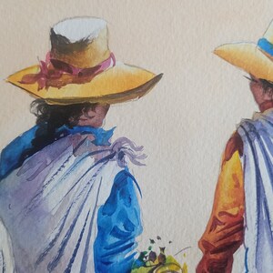 Peruvian Farmers Harvesting Potatoes, Watercolor Painting Original Peru ...