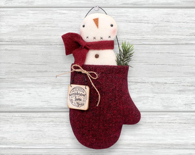 Primitive Snowman Mitten Ornament Country Farmhouse Christmas - Etsy