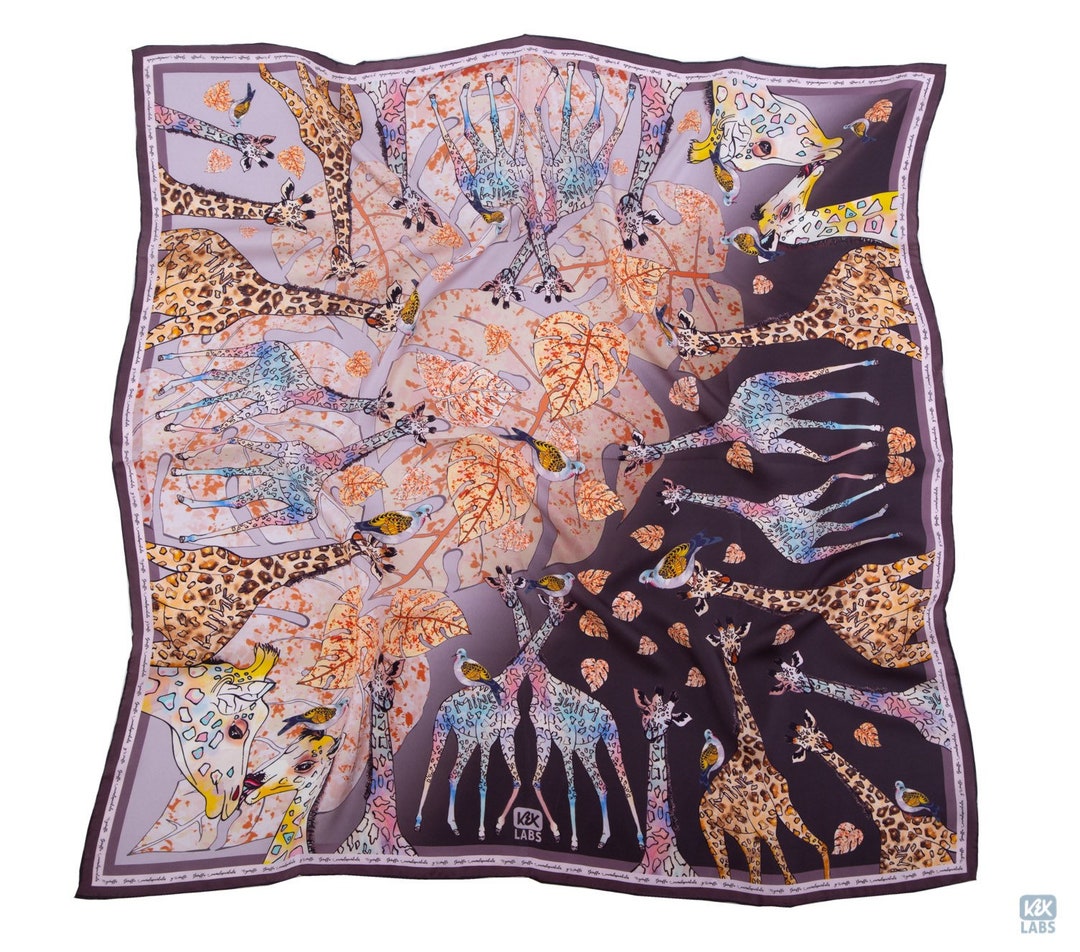 Giraffes in Safari Silk Scarf /silk Scarf for Women /brown Scarf ...