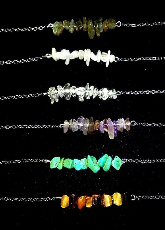 Gemstone Bar Bracelet Chip Bead Bracelet Crystal Bar | Etsy
