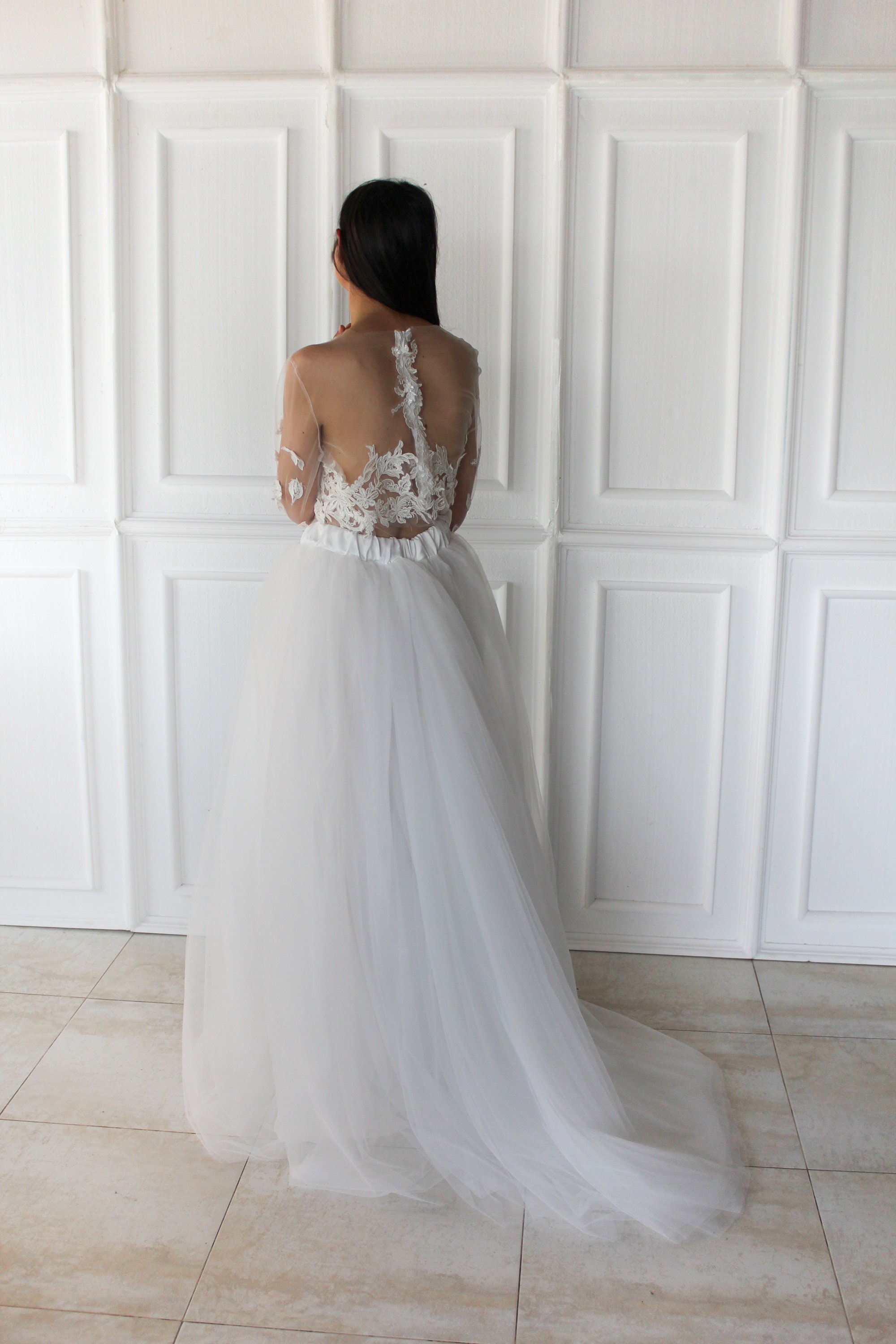 White Maxi Tulle Skirt With Train/ Floor Length Tulle Skirt | Etsy