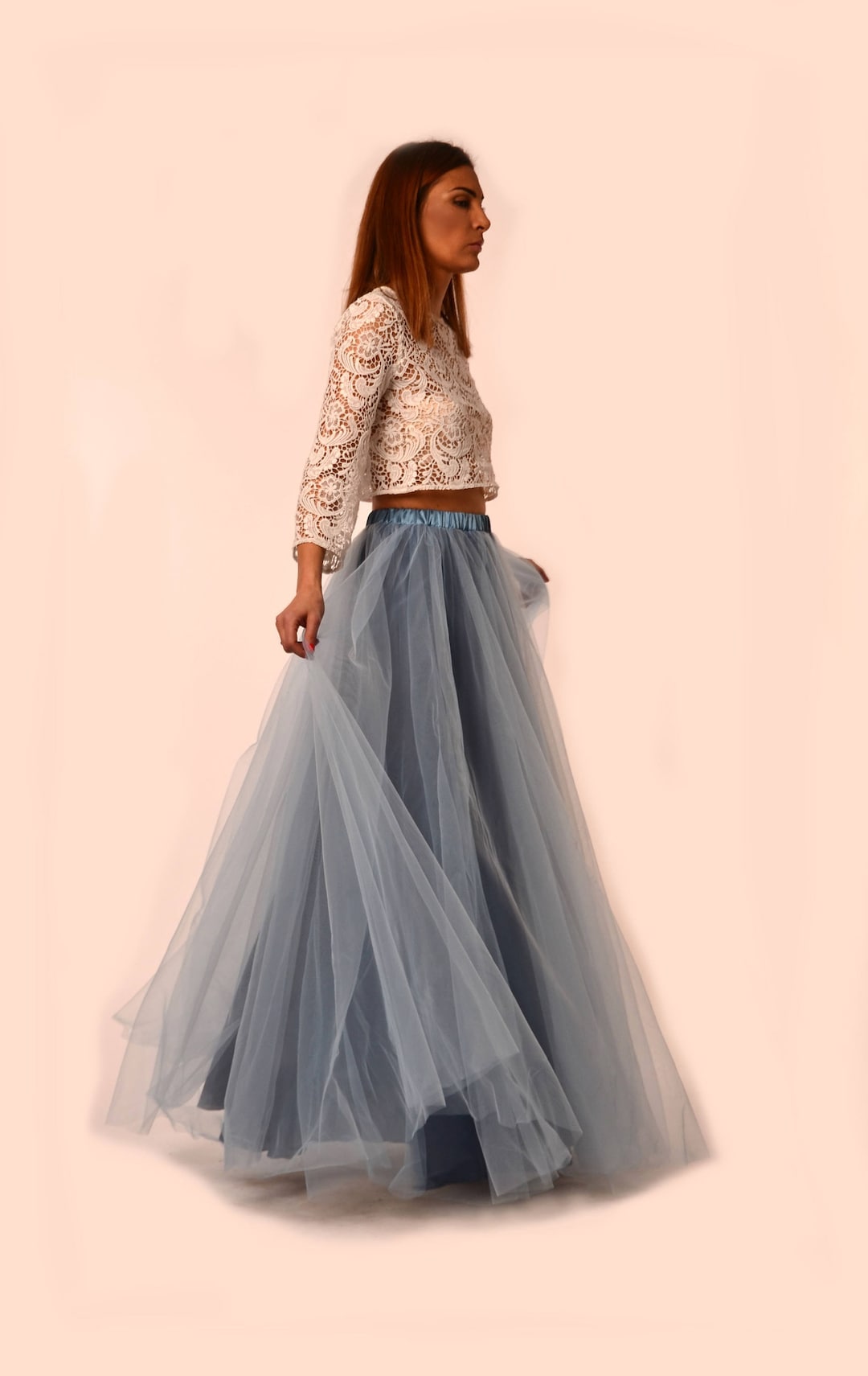 Jupe en tulle bleu poussiéreux / jupe en tulle maxi / jupe en tulle de ...