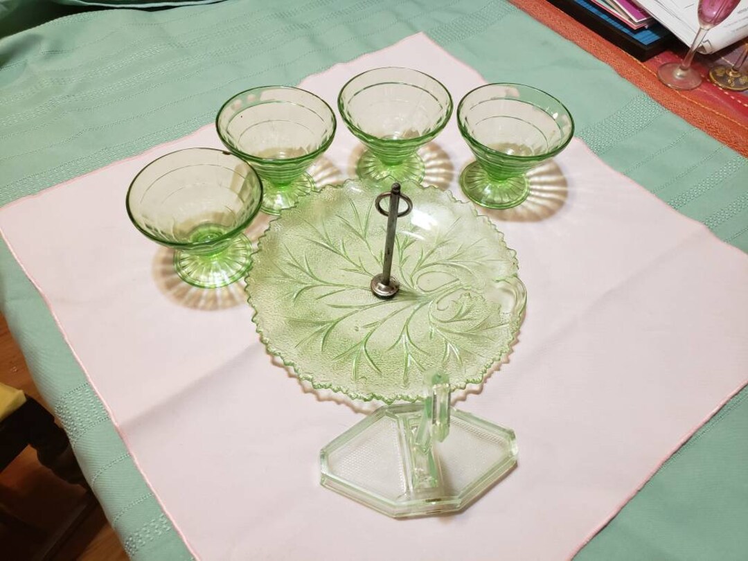 Vintage Green Depression Glass Set - Etsy