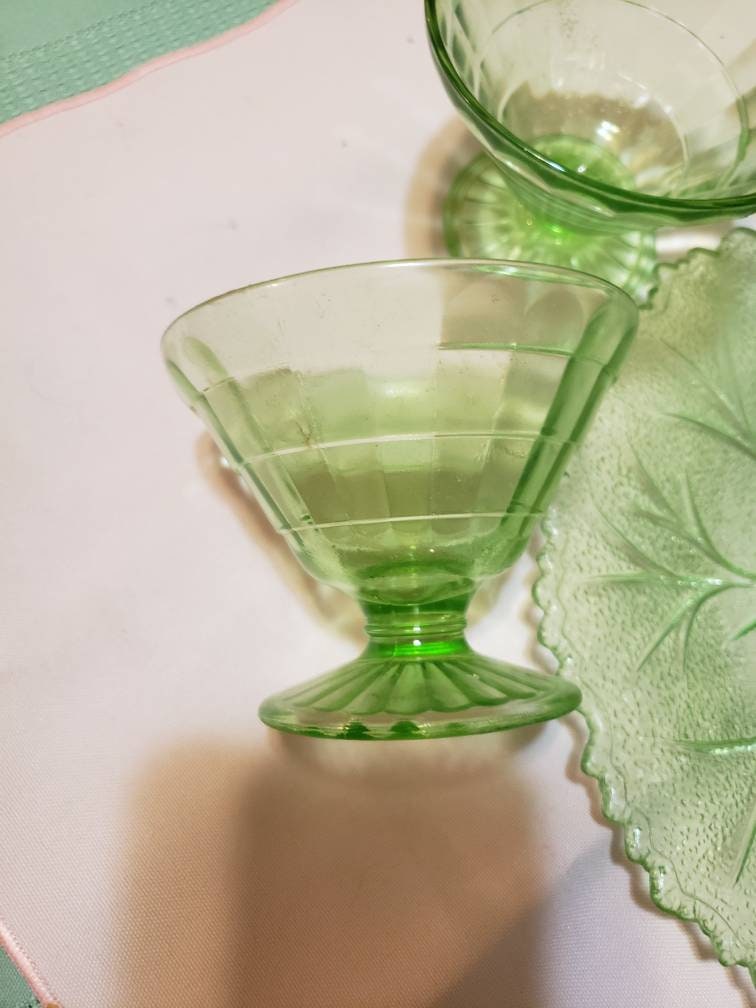 Vintage Green Depression Glass Set - Etsy