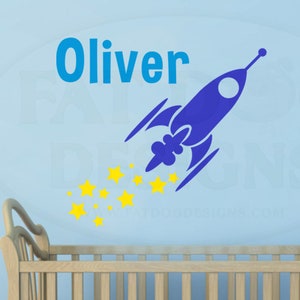 Rocket Ship With Name Custom Vinyl Decal - Name Sign, Space Decor ...