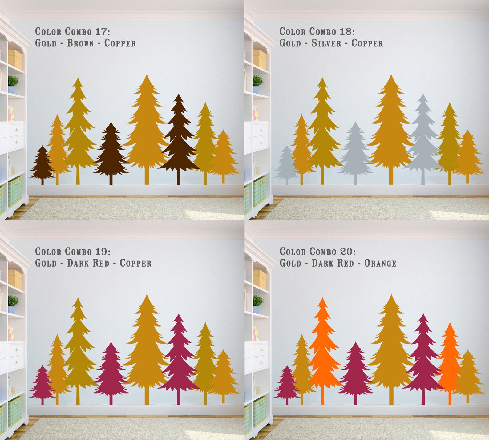 Pine Tree Forest Wall Decals 3 Color Tree Decals Forest - Etsy