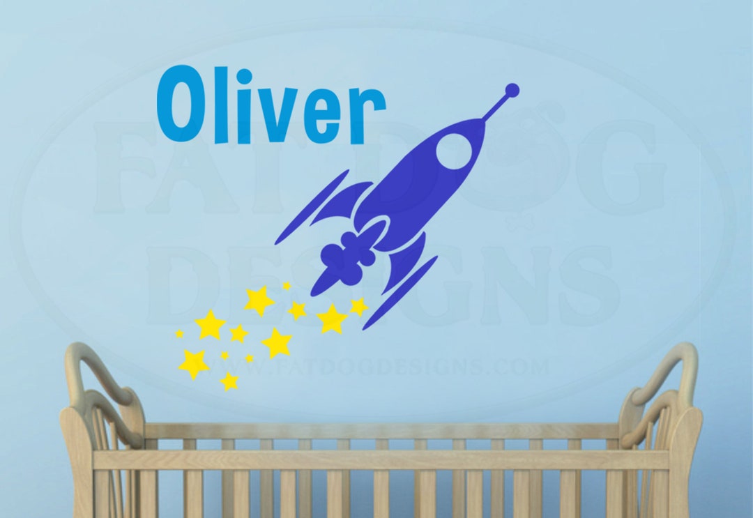 Rocket Ship With Name Custom Vinyl Decal - Name Sign, Space Decor ...