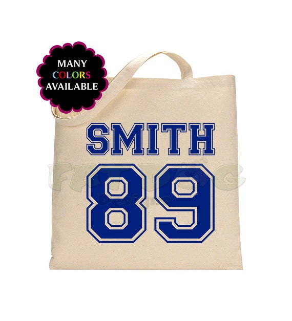 Varsity Style Number and Name Custom Tote Bag Gym Bag | Etsy
