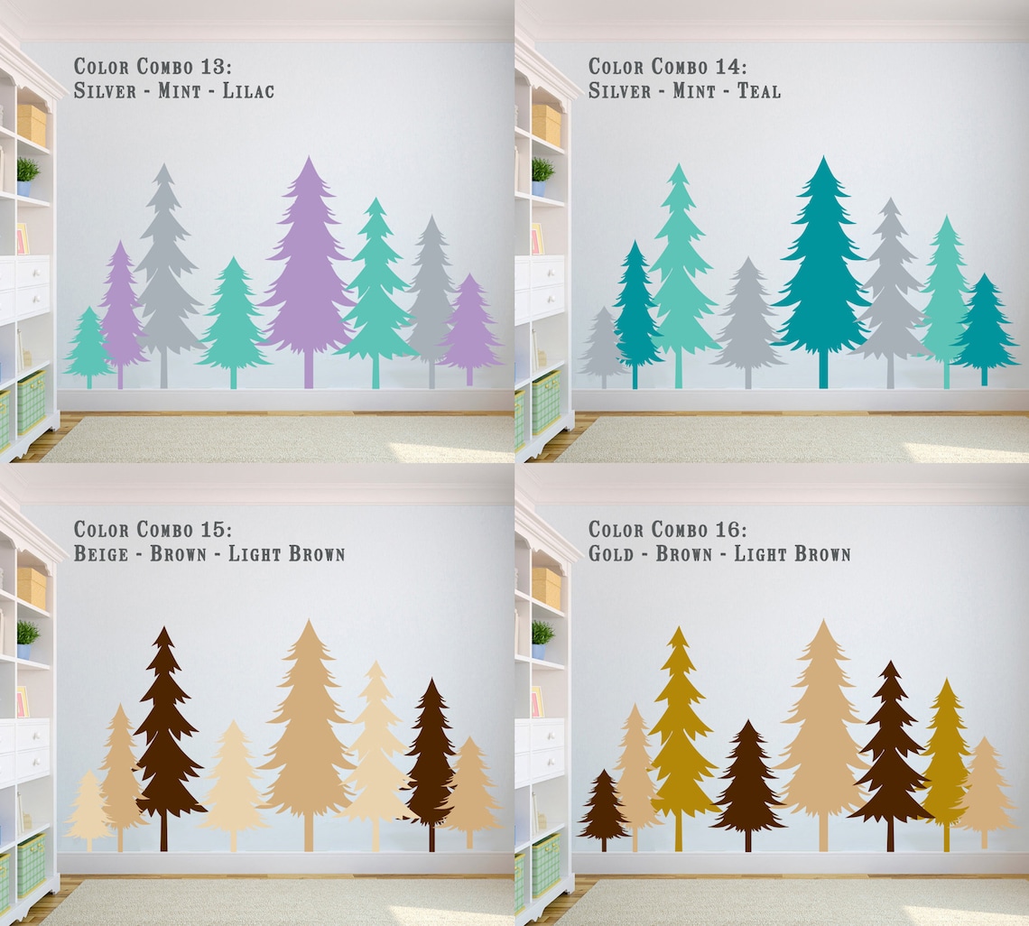 Pine Tree Forest Wall Decals 3 Color Tree Decals Forest - Etsy