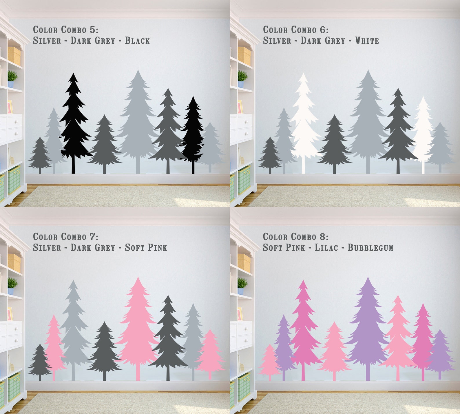 Pine Tree Forest Wall Decals 3 Color Tree Decals Forest - Etsy