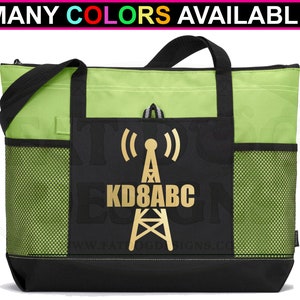 Ham Radio Callsign With Tower Custom Zippered Tote Bag - Custom Call ...