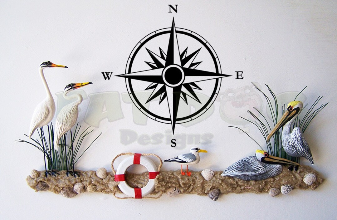 Compass Removable Vinyl Decal - Nautical Decor, Compass Rose, Ocean ...