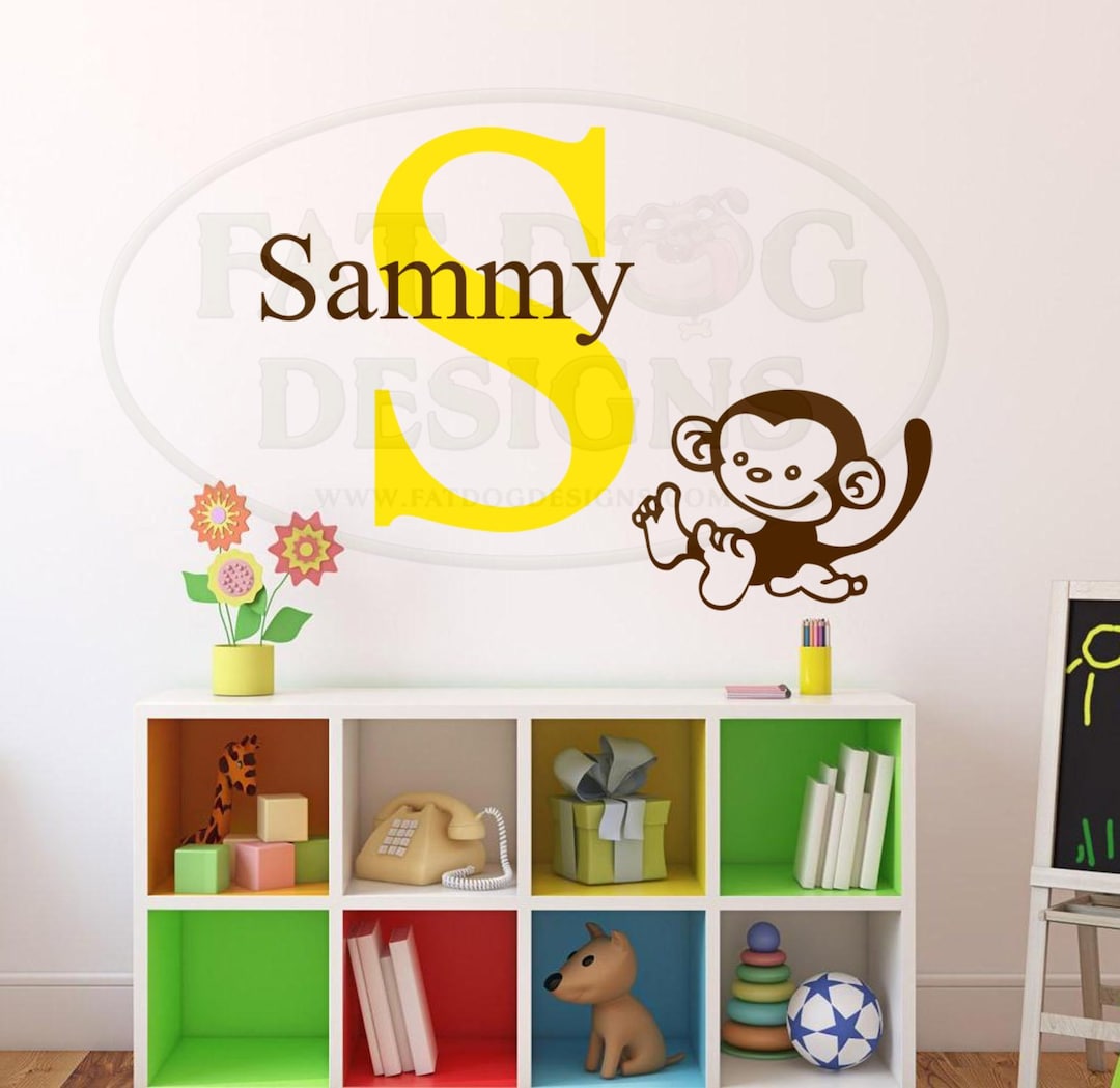 Monkey Name & Monogram Custom Vinyl Decal - Decal for Wall, Name Wall ...
