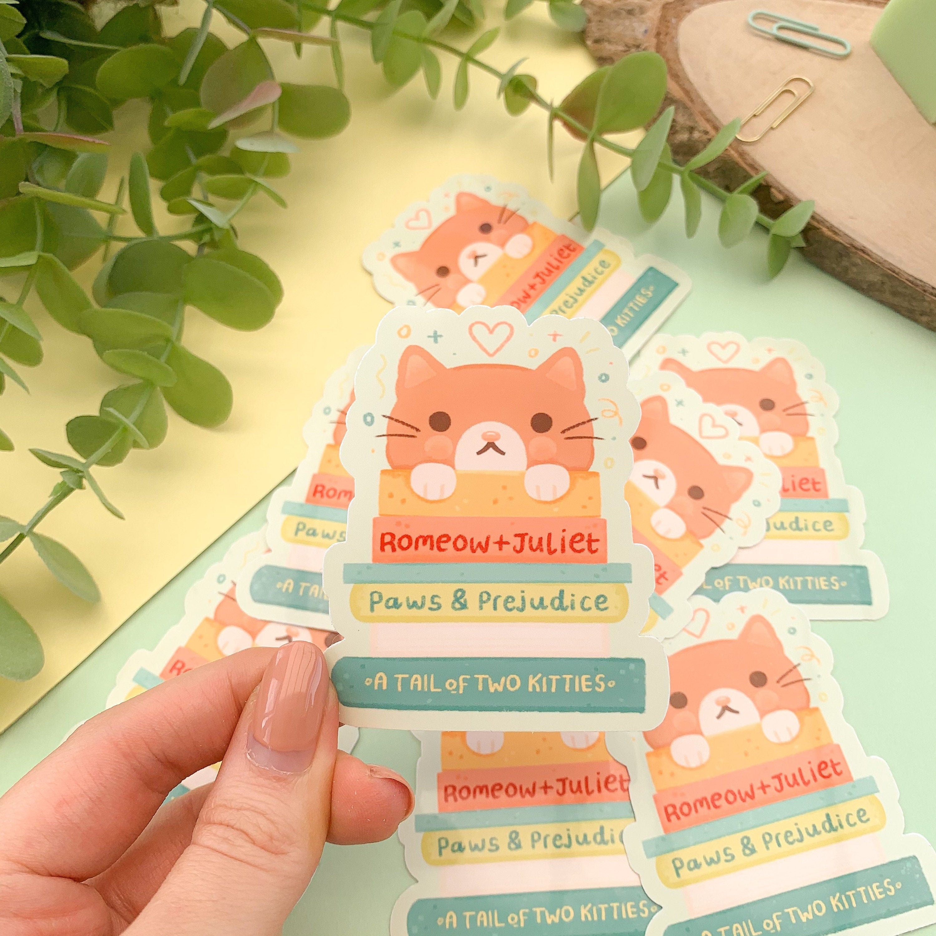 Bookstack Cat // Glossy Vinyl Sticker Digital Art Stickers - Etsy