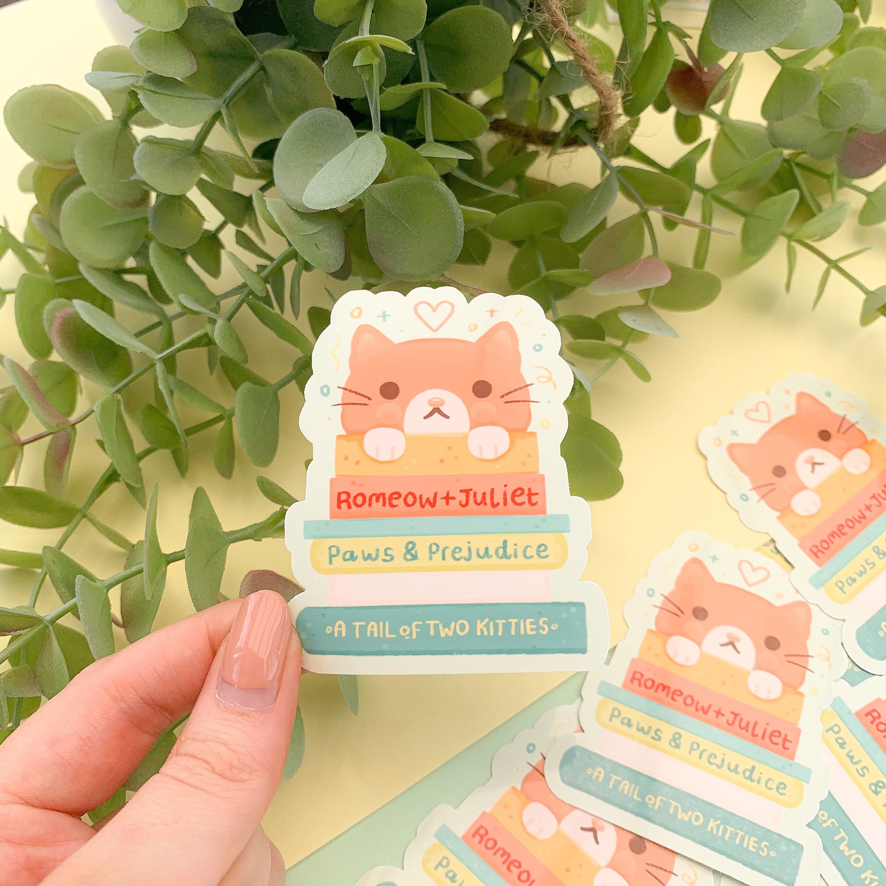 Bookstack Cat // Glossy Vinyl Sticker Digital Art Stickers - Etsy