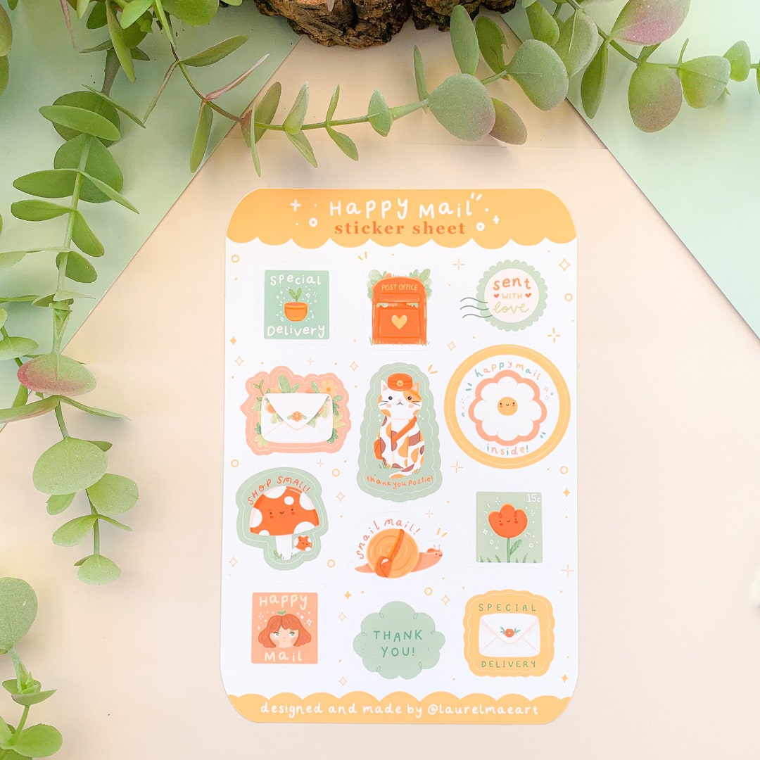 Happy Mail - Sticker Sheet (1 Pc) | Digital Art, Stickers, Illustration ...