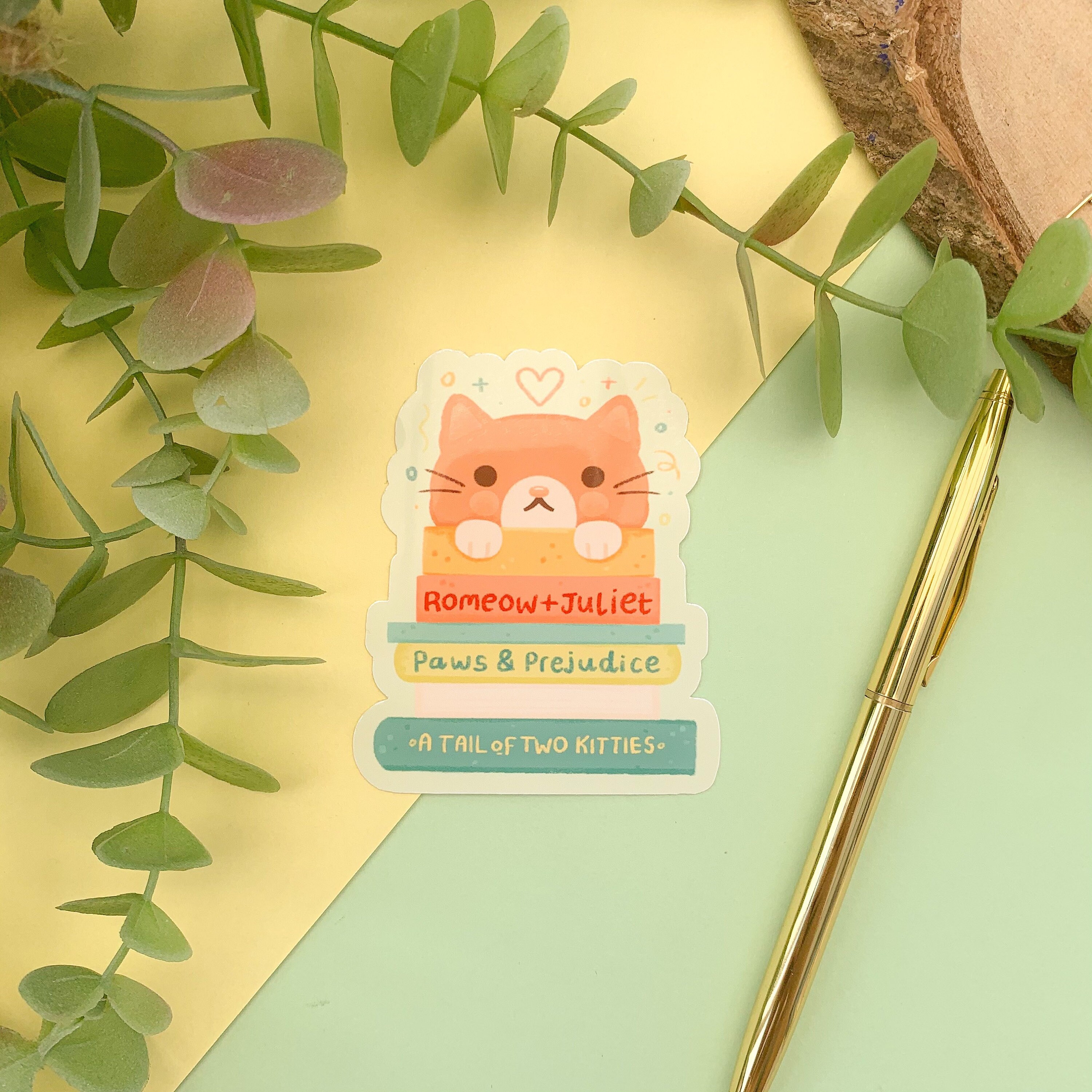 Bookstack Cat // Glossy Vinyl Sticker Digital Art Stickers - Etsy